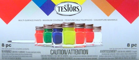 Testors hobby model paint both acrylic and anamel.